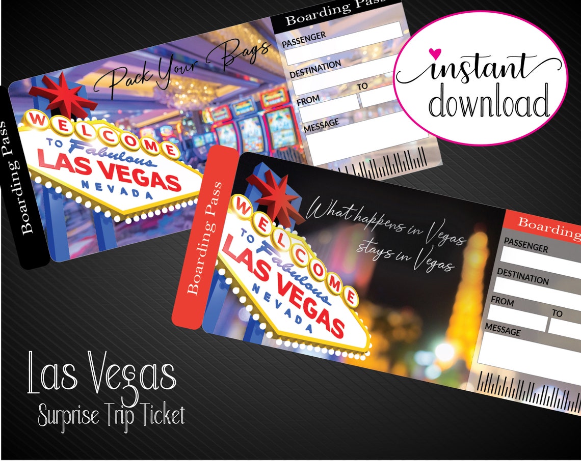 Printable LAS VEGAS Surprise Trip Gift Ticket. Boarding Pass. Printable ...
