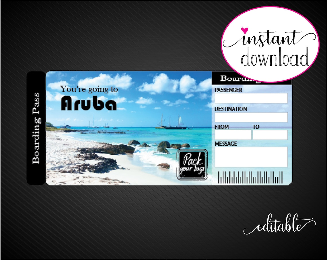 Printable ARUBA Surprise Trip Gift Ticket. Boarding Pass. - Etsy