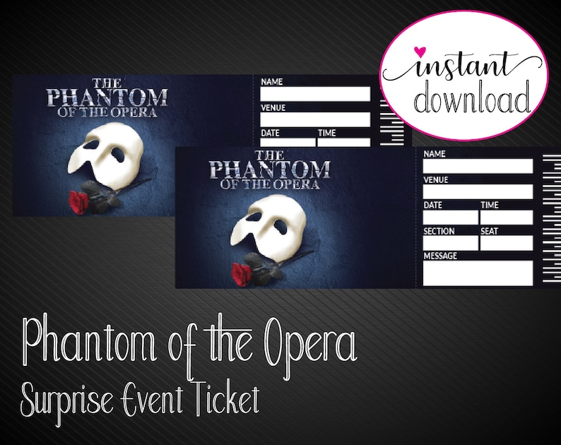 Printable PHANTOM of the OPERA Broadway Surprise Ticket. - Etsy Ireland