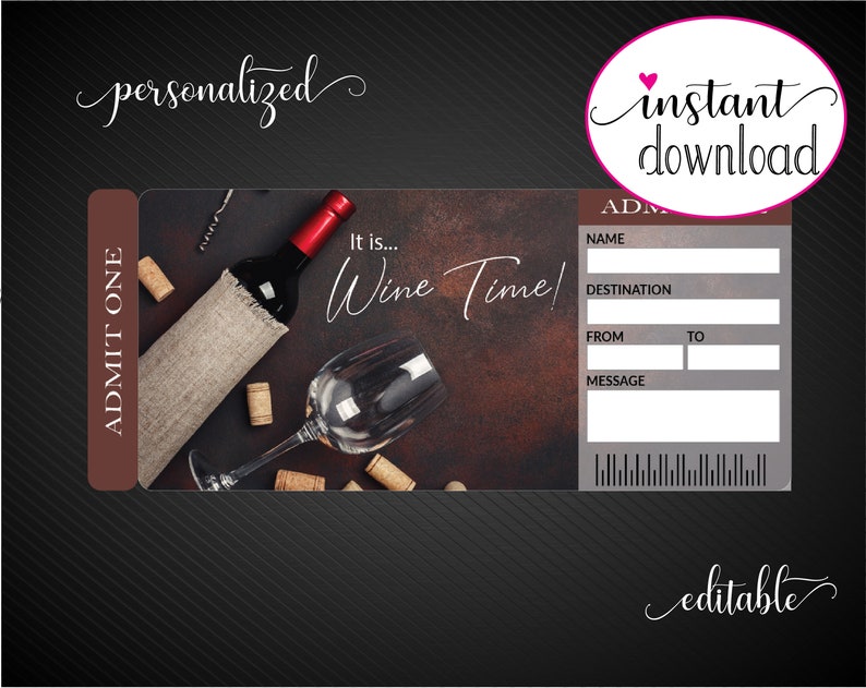 Printable WINE TASTING Surprise Trip Gift Ticket. Boarding Pass ...
