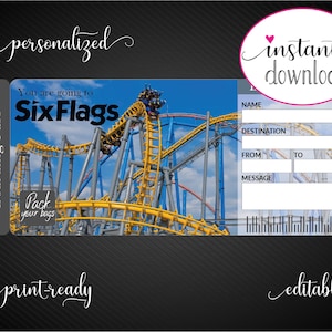 Printable SIX FLAGS Surprise Gift Ticket. Boarding Pass. Trip Ticket ...
