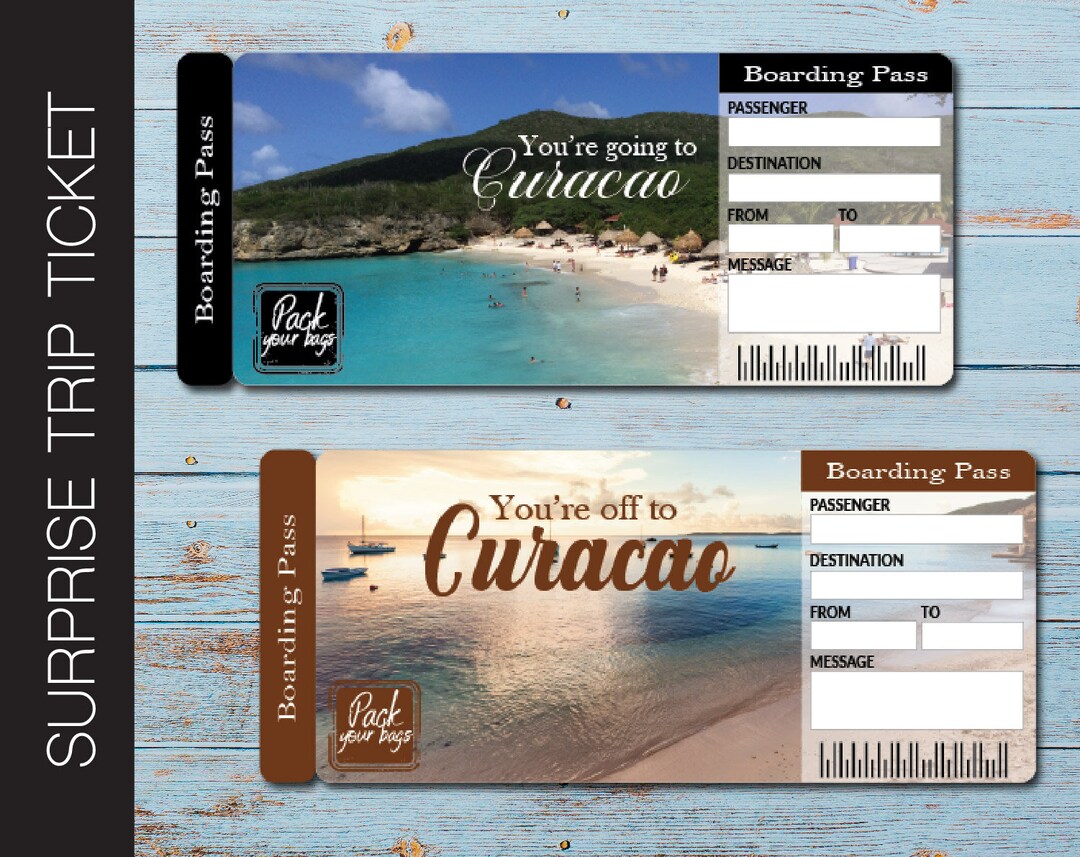 Printable CURACAO Surprise Trip Gift Ticket. Boarding Pass. Printable ...