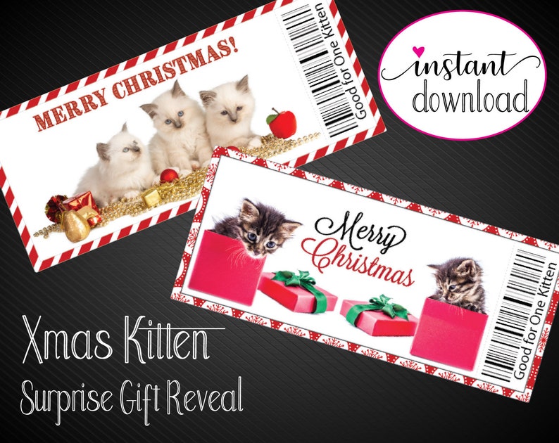 Printable CHRISTMAS KITTEN / CAT Surprise Gift Reveal Coupon. Instant ...