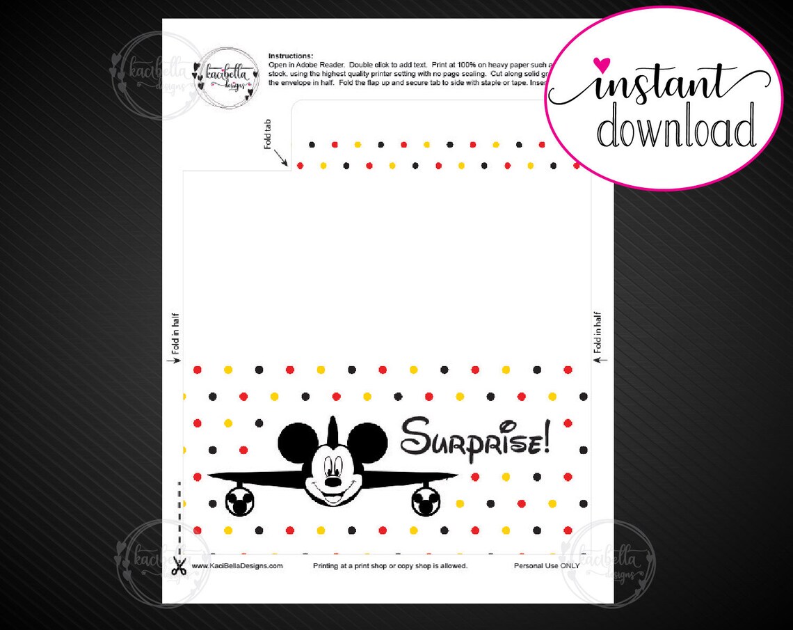Printable DISNEY Envelope for Surprise Gift Tickets Vouchers | Etsy