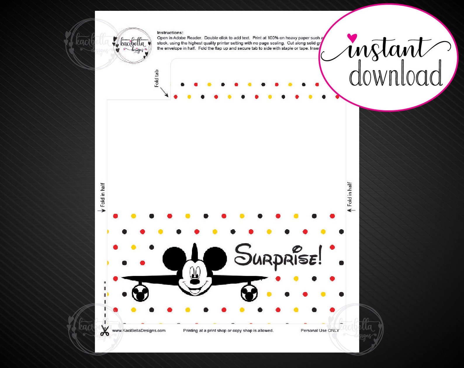 Printable DISNEY Envelope for Surprise Gift Tickets Vouchers | Etsy