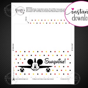 Printable DISNEY Envelope for Surprise Gift Tickets, Vouchers, Boarding ...