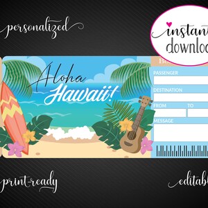 Printable HAWAII Surprise Trip Gift Ticket. Boarding Pass. Printable ...
