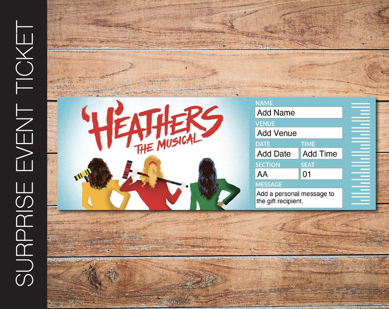Printable THE HEATHERS Broadway Surprise Ticket. Editable - Etsy UK