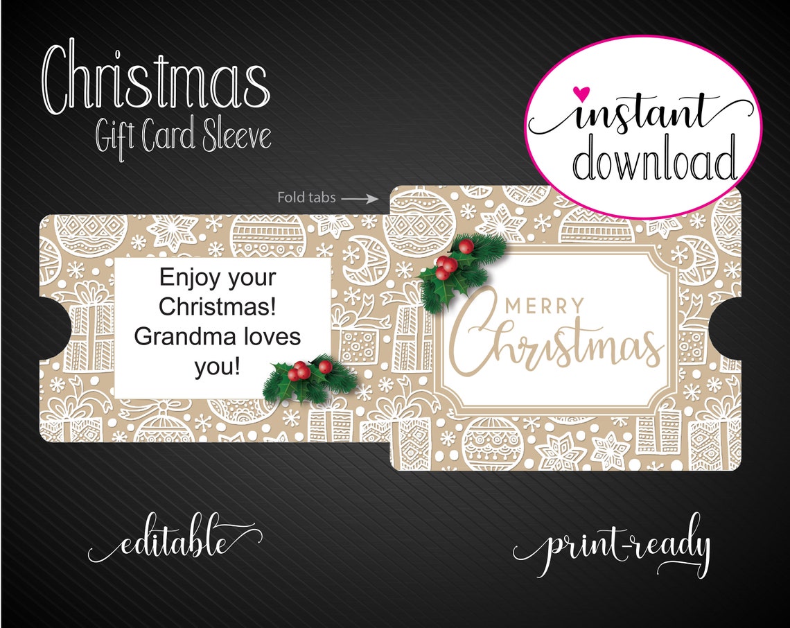 Printable CHRISTMAS Gift Card Sleeve / Envelope. Merry Christmas ...
