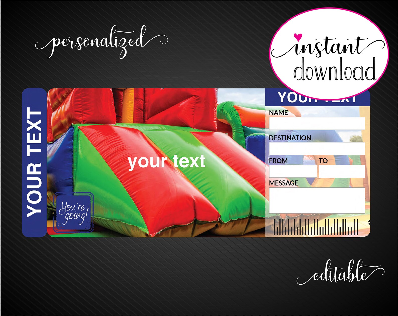 Printable BOUNCE HOUSE Surprise Gift Reveal Ticket. Admission Pass ...