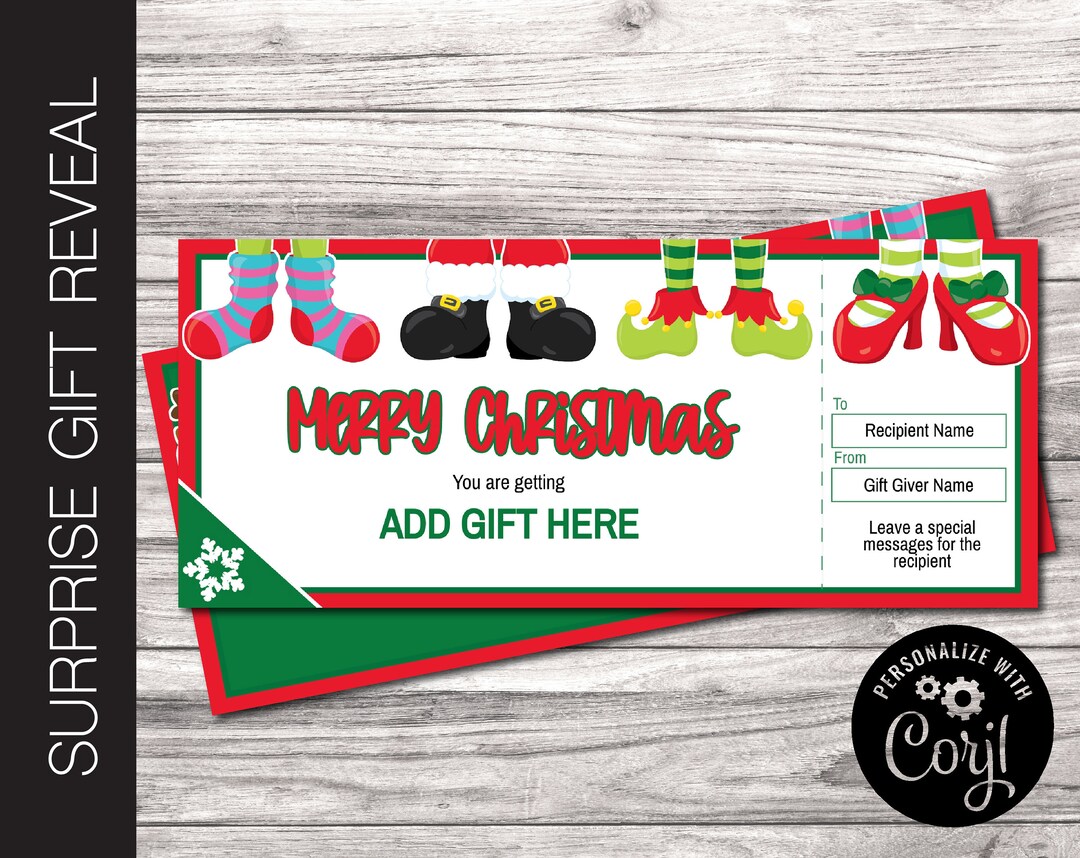 DIY Editable Holiday Surprise Gift Reveal Coupon. Last Minute. Ticket ...