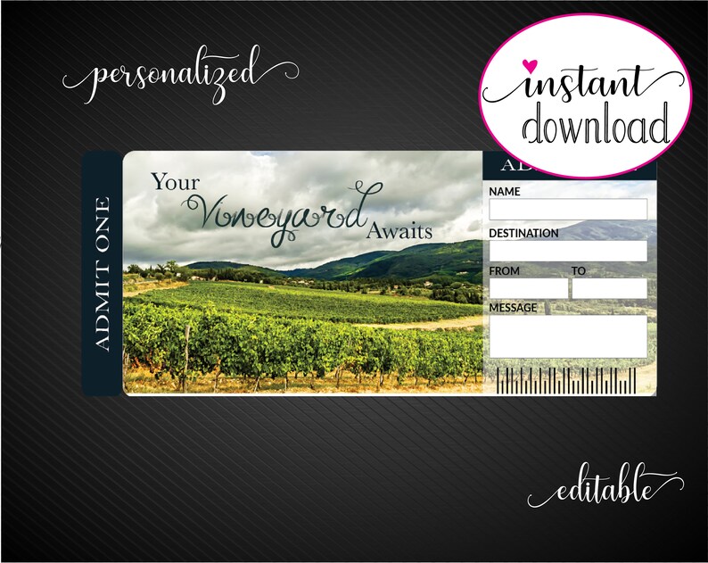 Printable WINE TASTING Surprise Trip Gift Ticket. Boarding Pass ...