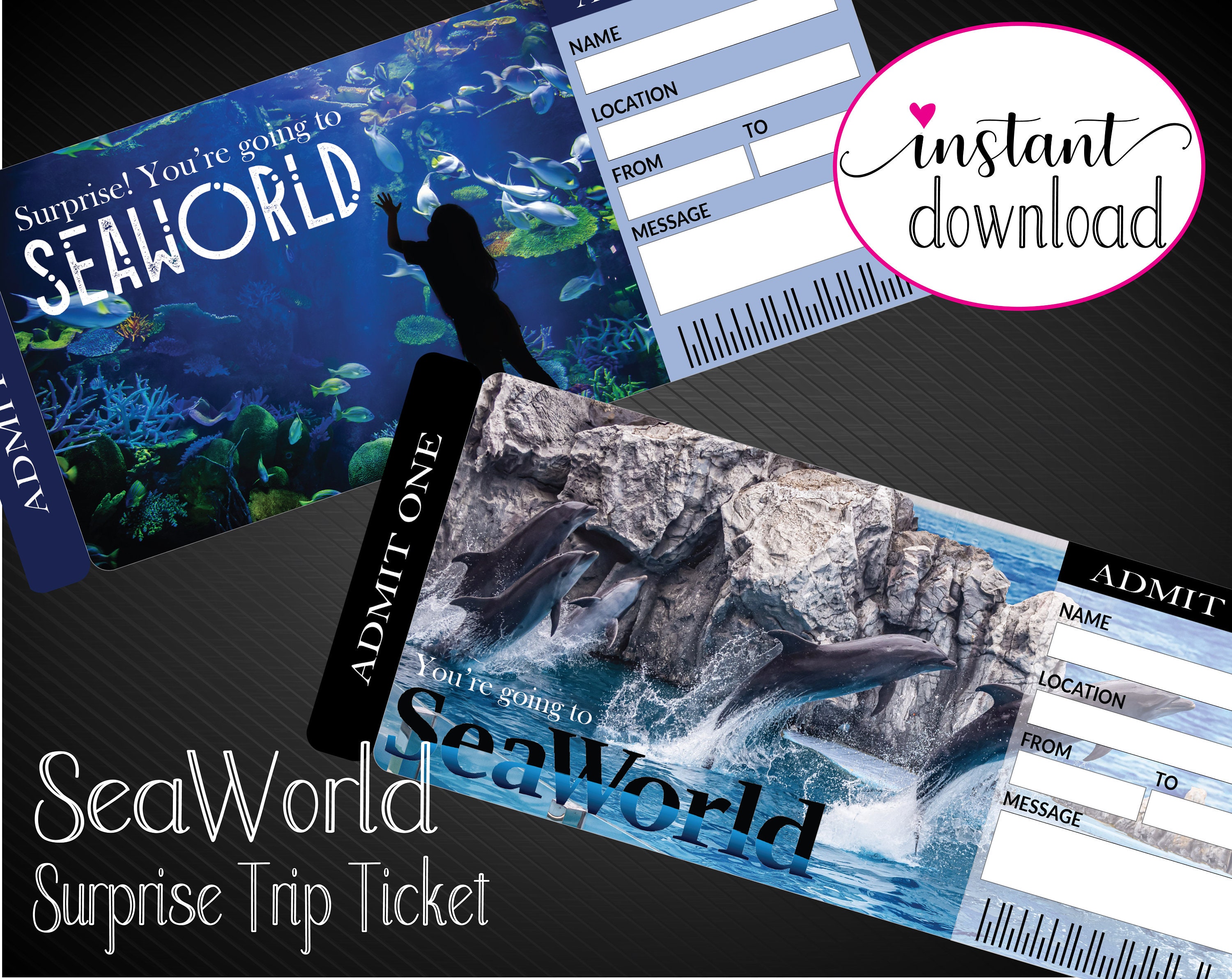 Printable SEAWORLD Surprise Trip Tickets. Vacation Ticket. Mock ...