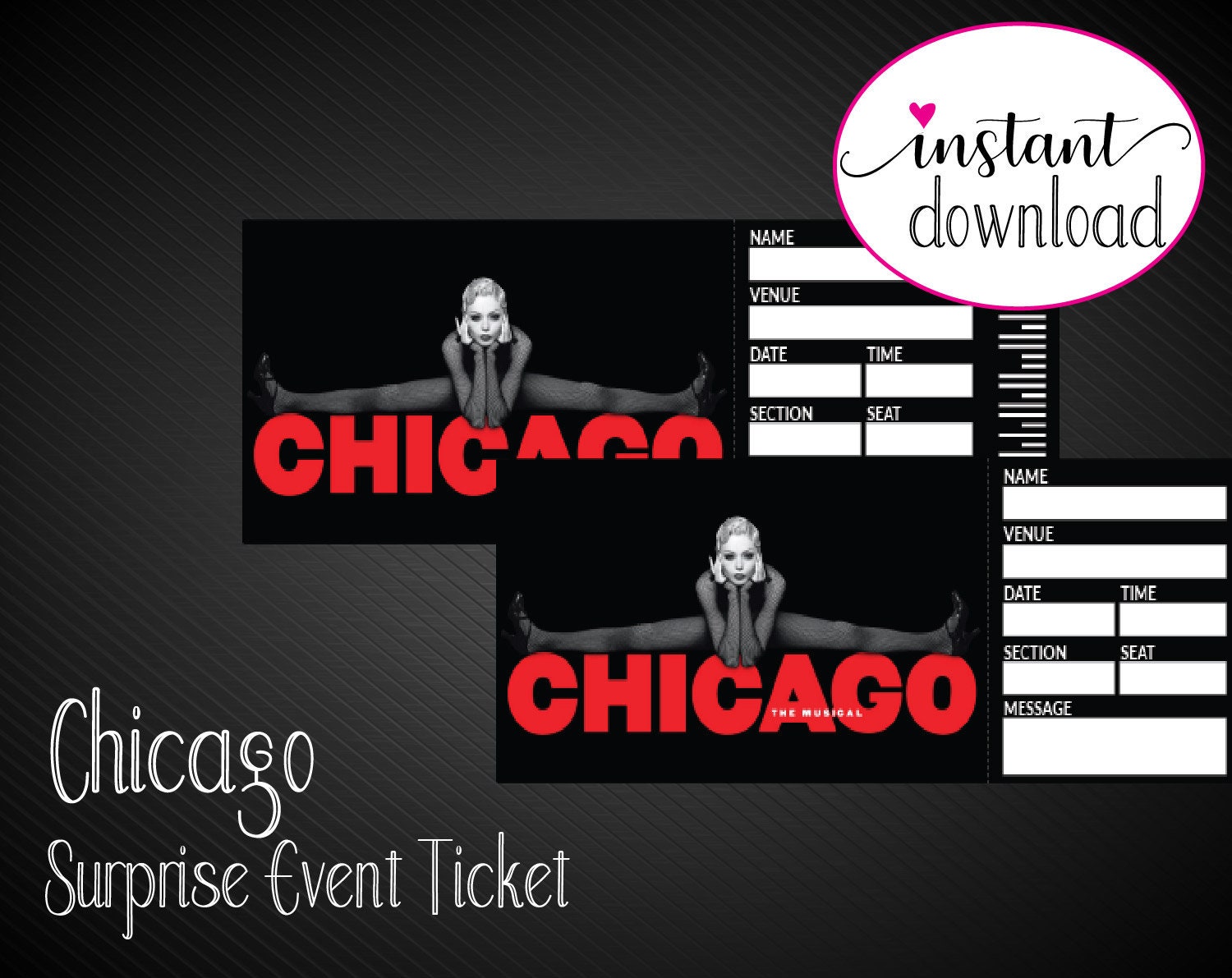 Printable CHICAGO Broadway Surprise Ticket. Editable Musical - Etsy