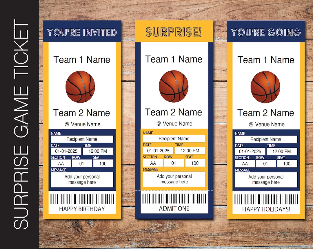 Editable INDIANA Colors Basketball Game Gift Reveal Ticket. Editable ...
