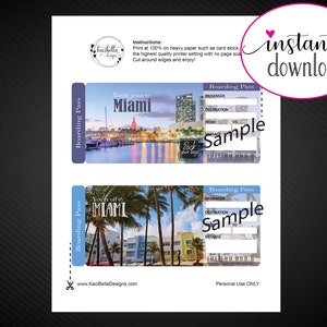 Printable MIAMI Surprise Trip Gift Ticket. Boarding Pass. Printable ...