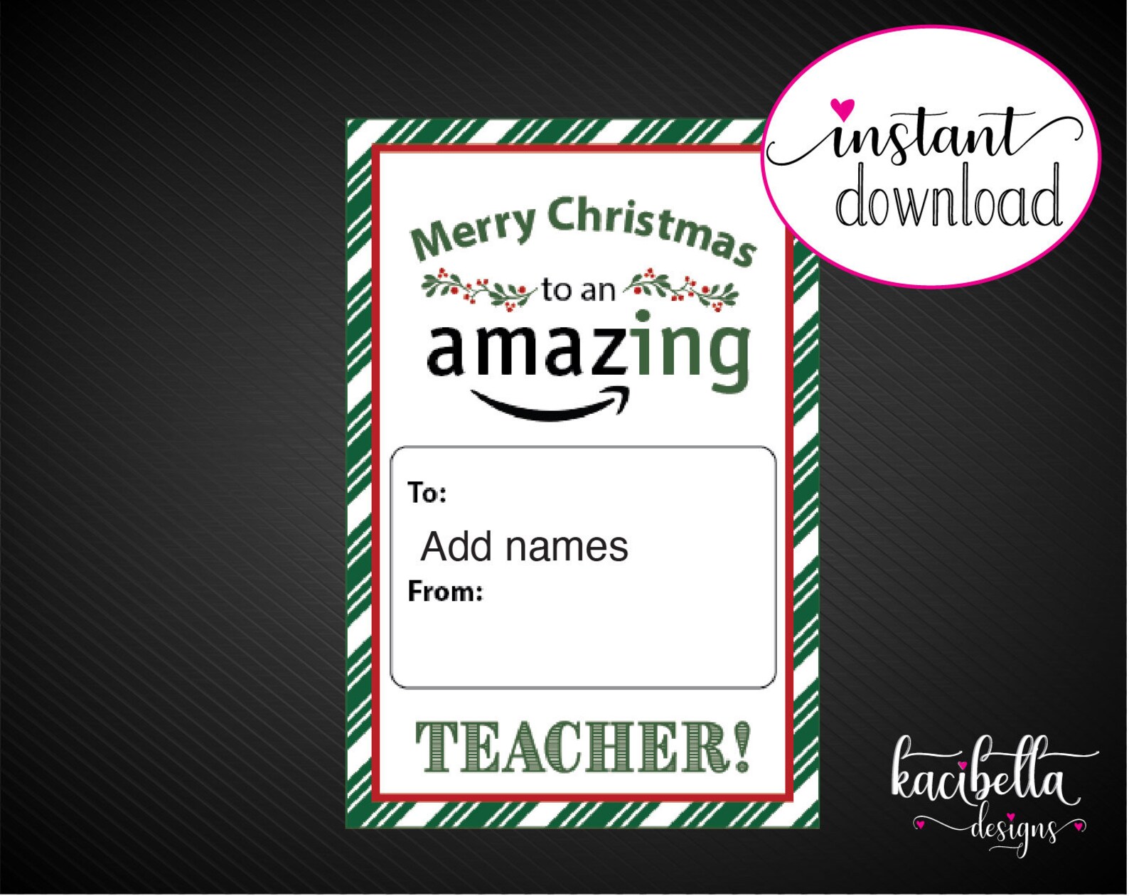 Printable CHRISTMAS Teacher Amazon Gift Card Holder. Merry | Etsy