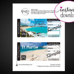 Printable ST MARTIN Surprise Trip Gift Ticket. Boarding Pass. Ticket ...