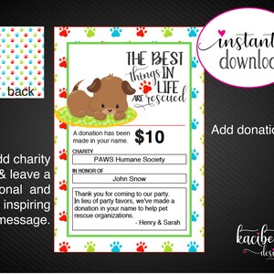 Printable PET RESCUE Charity Donation Gift Card. Printable Instant ...