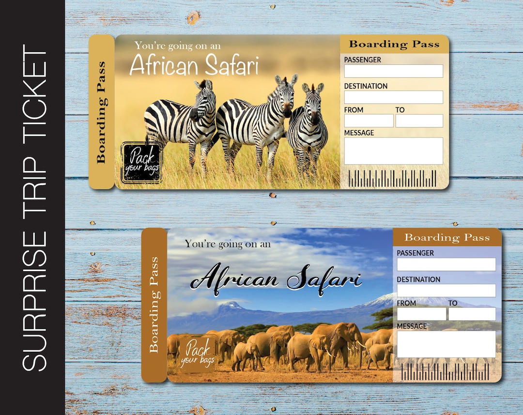 Printable AFRICAN SAFARI Surprise Trip Tickets. Vacation Ticket ...