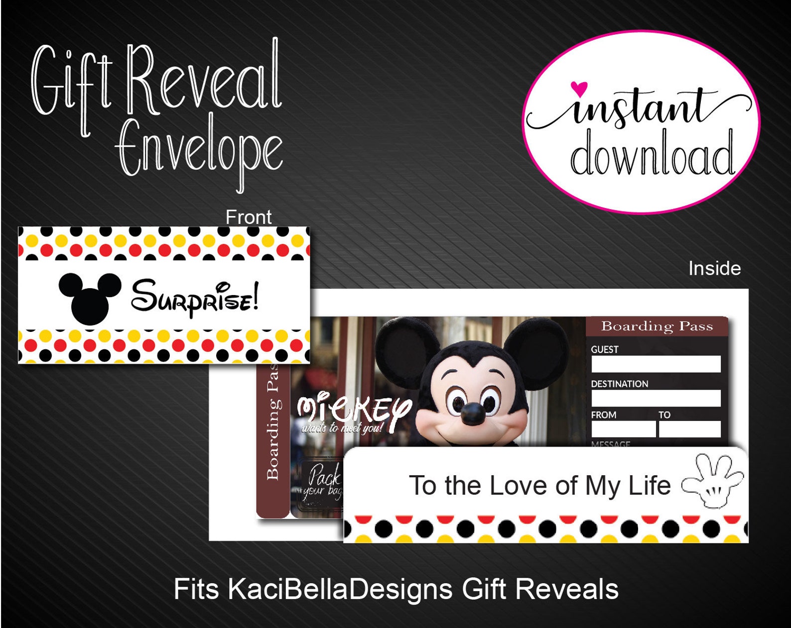 Printable DISNEY Envelope for Surprise Gift Tickets, Vouchers, Boarding ...