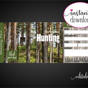 Printable HUNTING Surprise Trip Tickets. Vacation Ticket. Boarding Pass ...