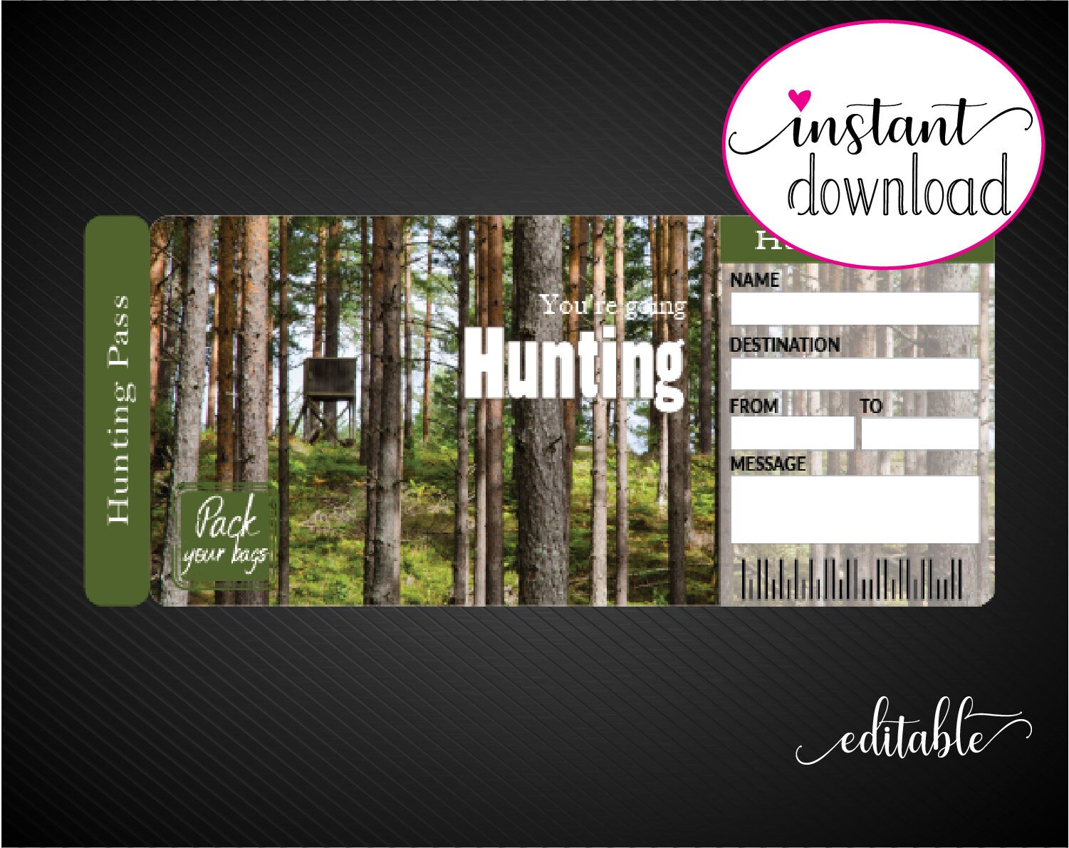 Printable HUNTING Surprise Trip Tickets. Vacation Ticket. Boarding Pass ...