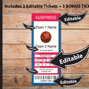 Editable INDIANA Colors Basketball Game Gift Reveal Ticket. Editable ...