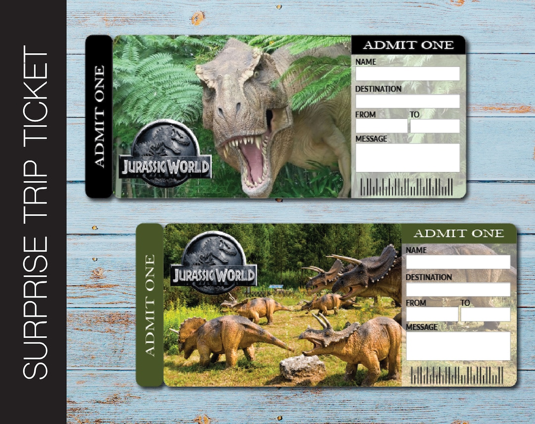 Printable JURASSIC WORLD Surprise Universal Studios Trip Tickets ...