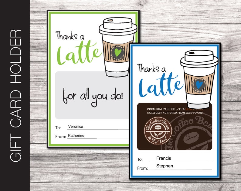 Printable COFFEE Gift Card Holder. 5 Colors. Thanks a Latte | Etsy