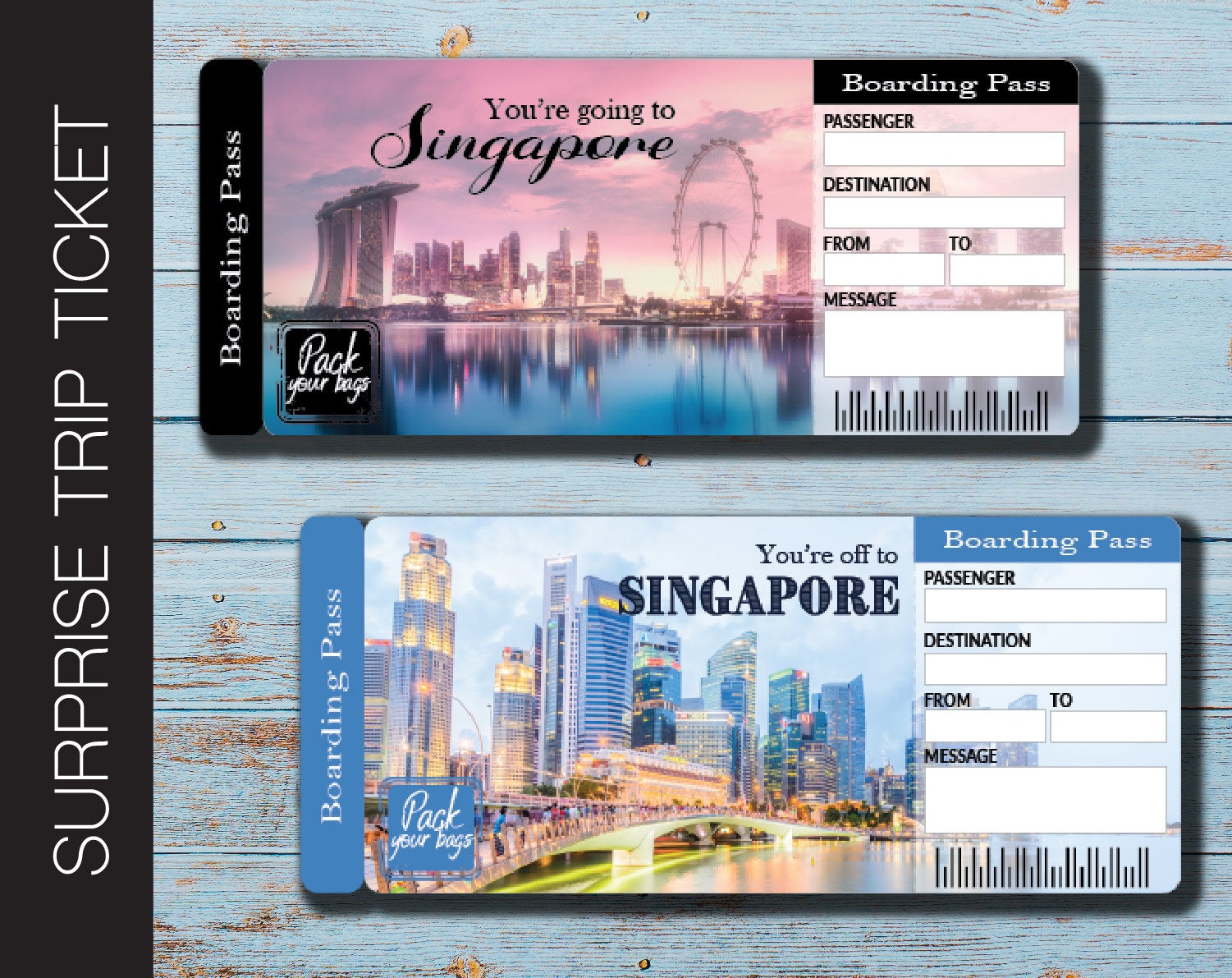 Printable SINGAPORE Surprise Trip Gift Ticket. Boarding Pass. | Etsy