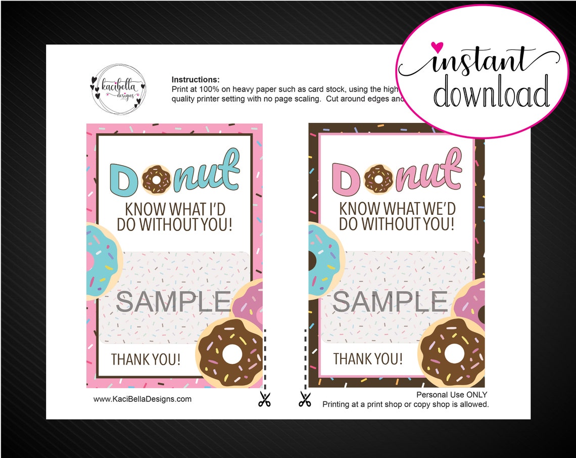 Printable APPRECIATION Donut Gift Card Holder. Instant - Etsy