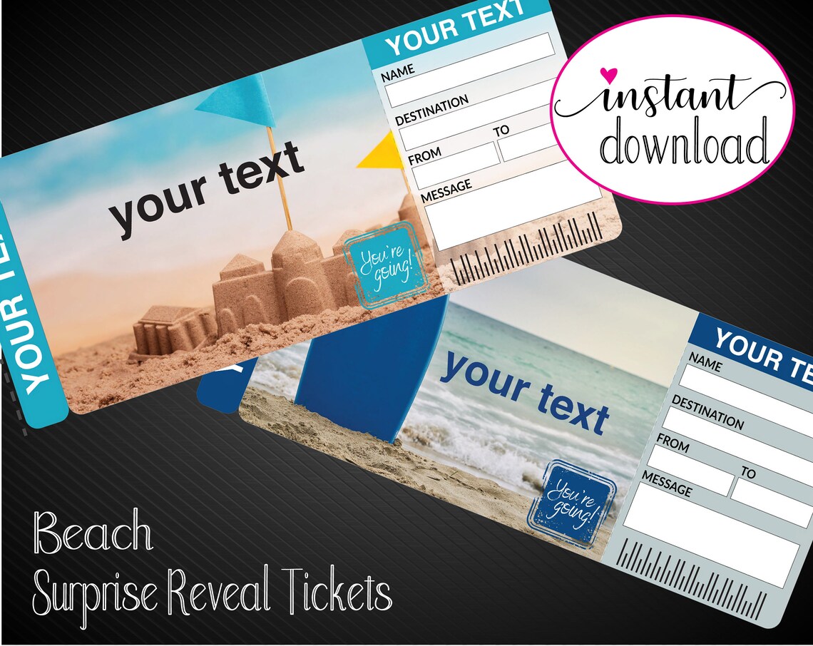Printable BEACH TIME Surprise Gift Reveal Ticket. Admission Pass ...