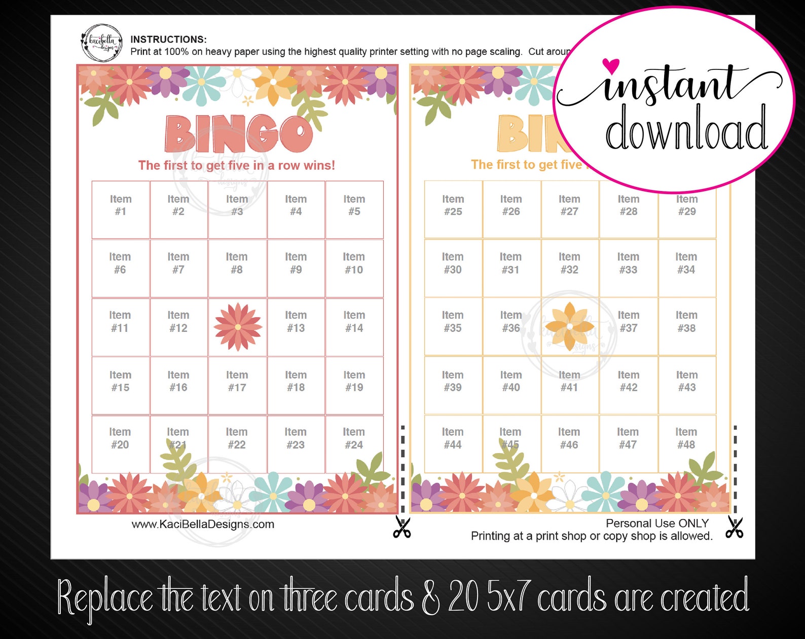 Editable FLOWERS Themed Bingo Game. 4 Colors. Add Your 72 | Etsy