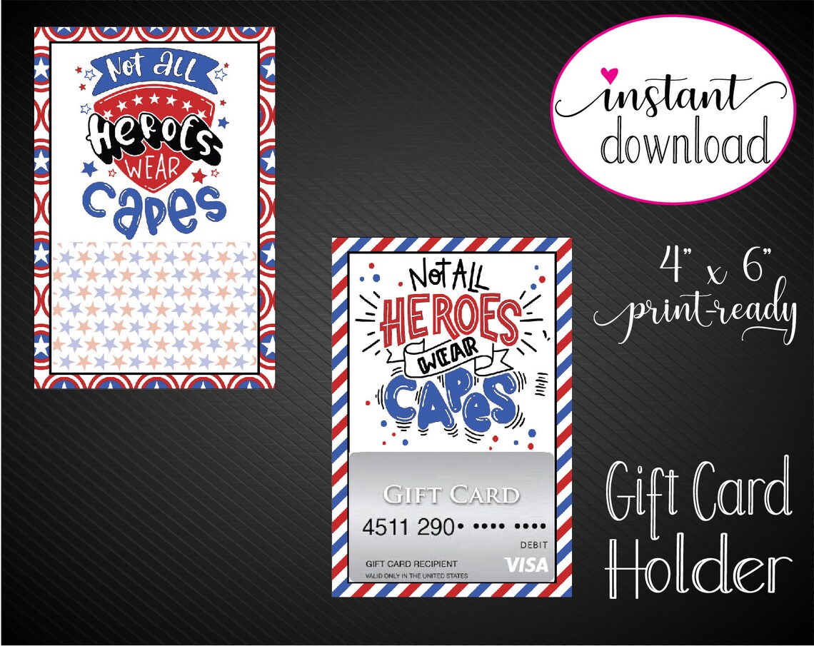 Printable HEROES Appreciation Gift Card Holder. Digital - Etsy
