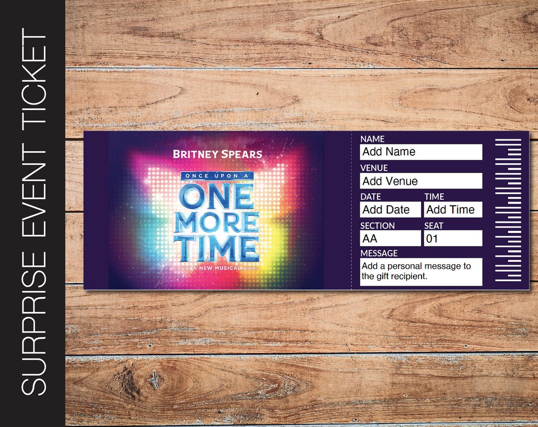 Printable ONE MORE Time Broadway Surprise Ticket. Editable Musical ...