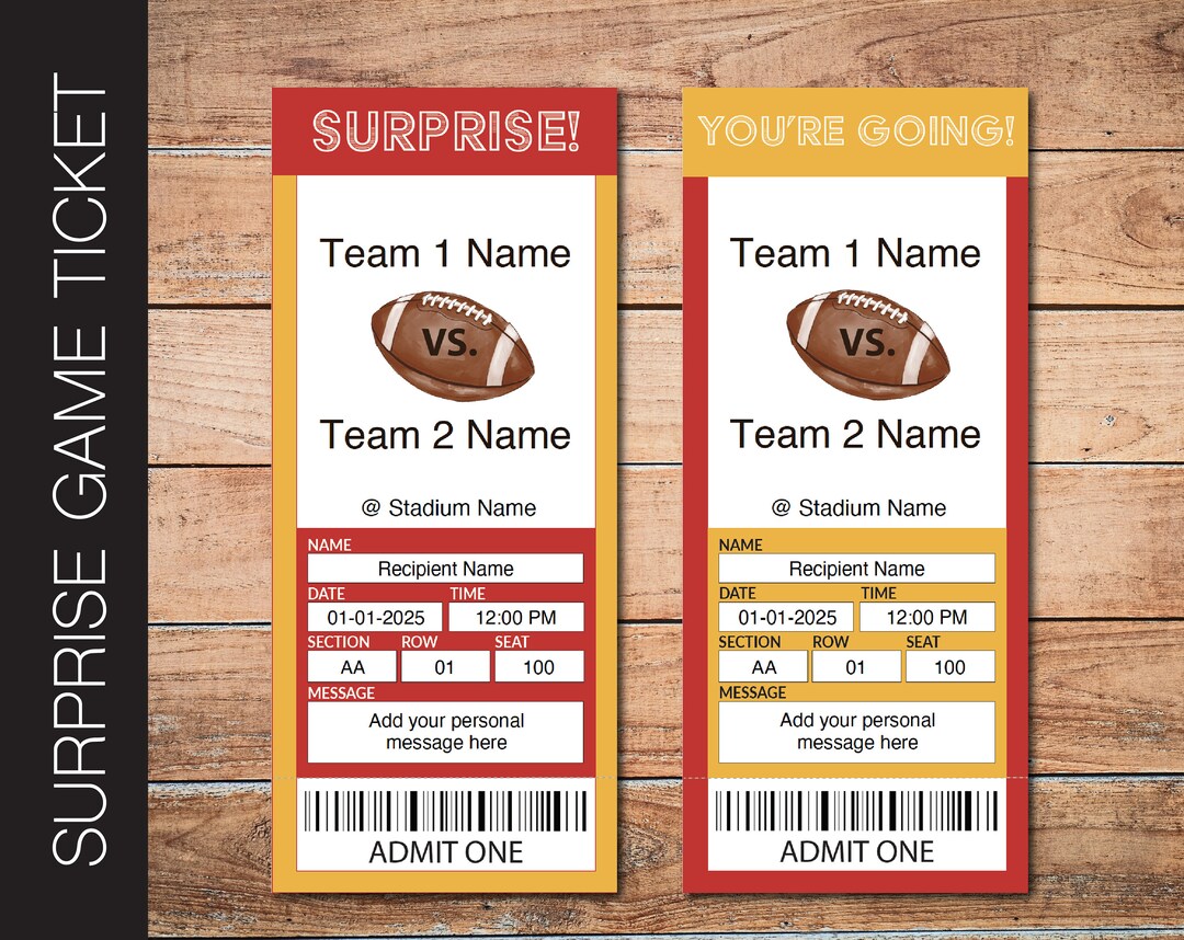 Editable KANSAS CITY Colors Football Game Gift Reveal Ticket. Editable ...
