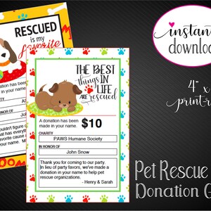 Printable PET RESCUE Charity Donation Gift Card. Printable Instant ...