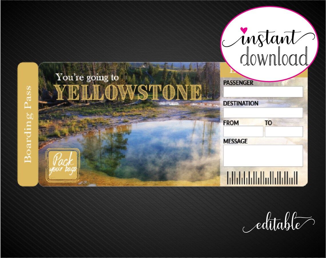 Printable YELLOWSTONE Surprise Trip Gift Ticket. Boarding | Etsy