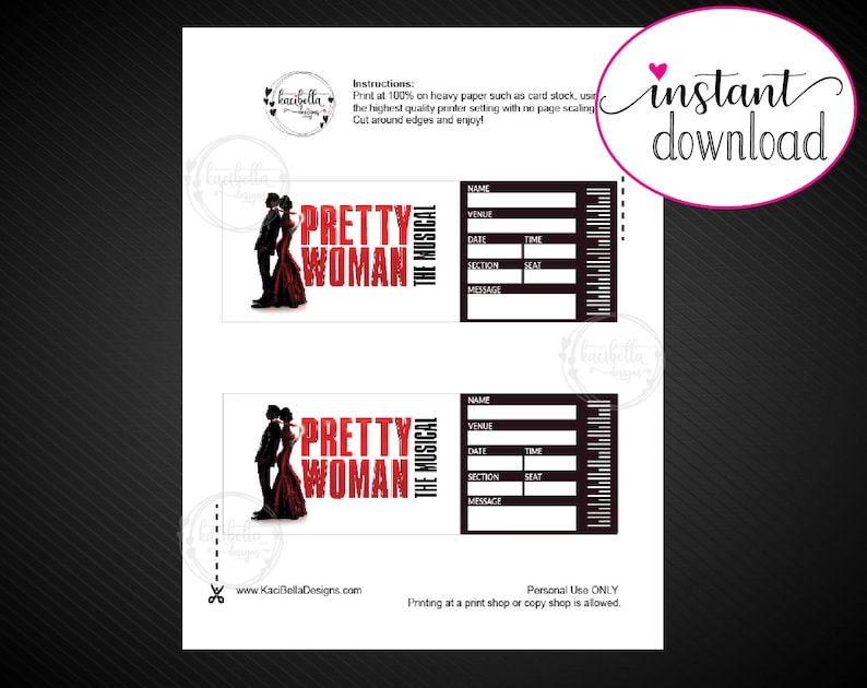 Printable PRETTY WOMAN Broadway Surprise Ticket. Editable - Etsy UK