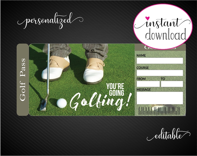 Printable GOLFING Surprise Trip Gift Ticket. Boarding Pass. Printable ...