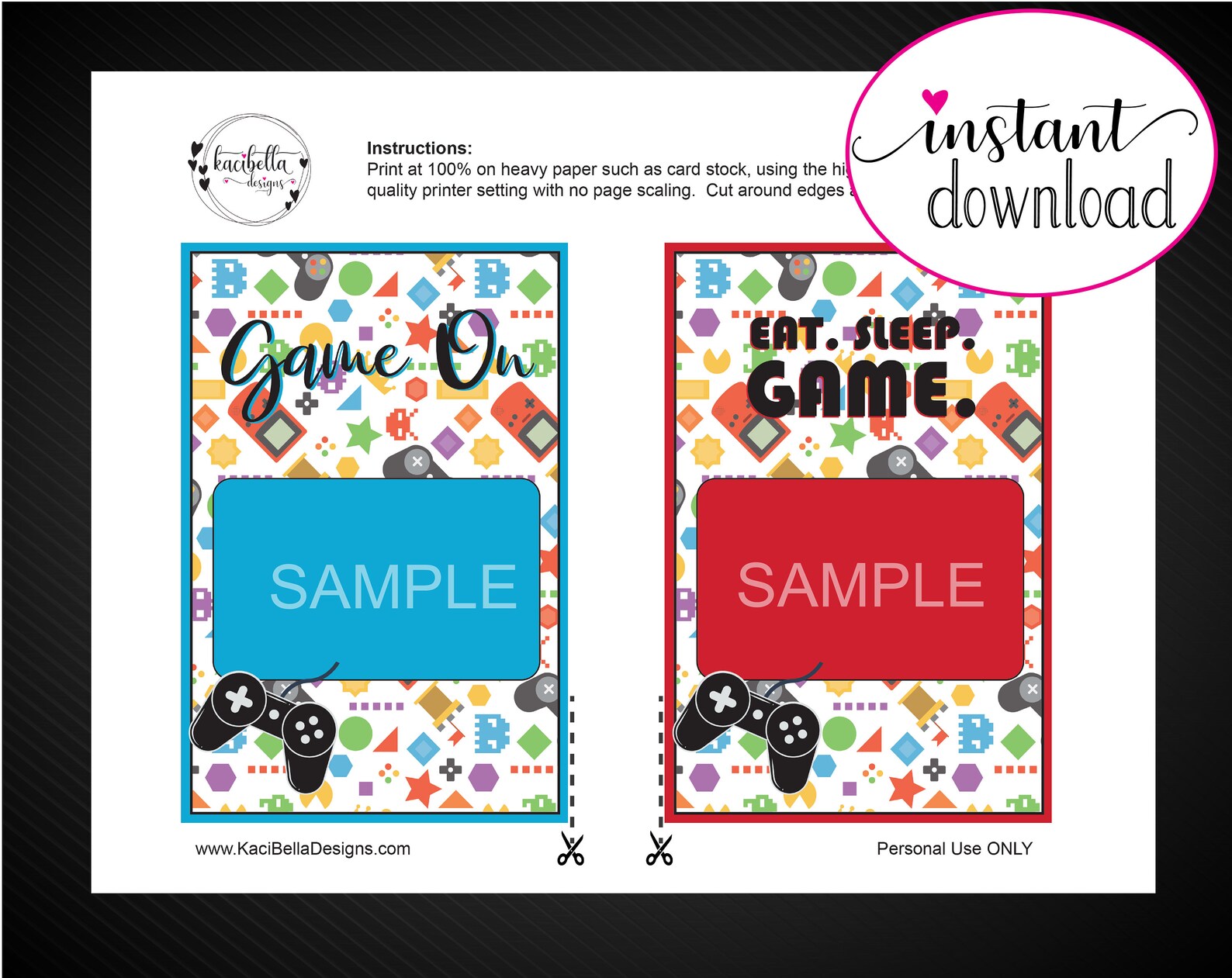 VIDEO GAME Gift Card Holder. Game On. Eat Sleep Game. Digital Printable ...