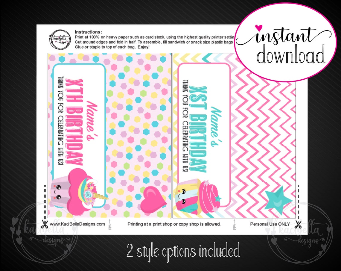 Printable BIRTHDAY Treat Bag Topper Candy Bag Party Favor - Etsy Hong Kong
