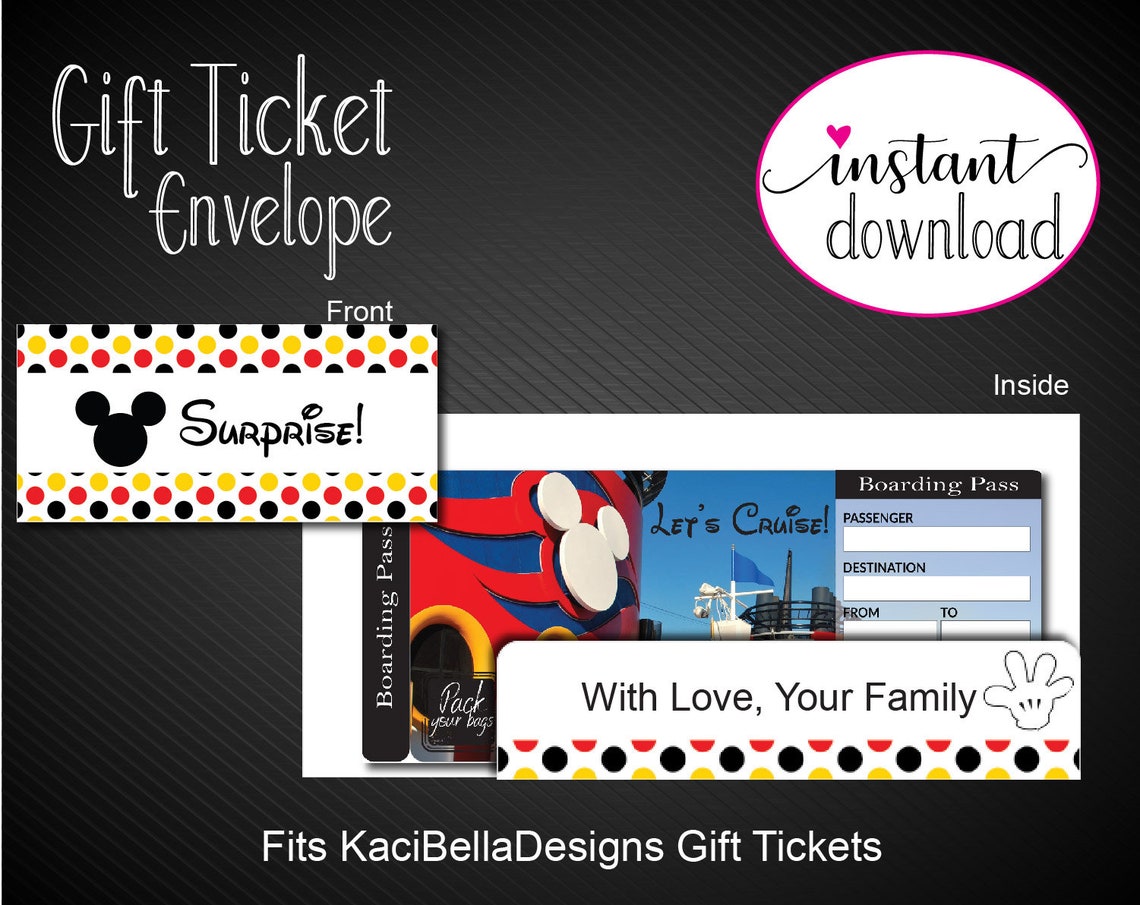 Printable DISNEY Envelope for Surprise Gift Tickets, Vouchers, Boarding ...