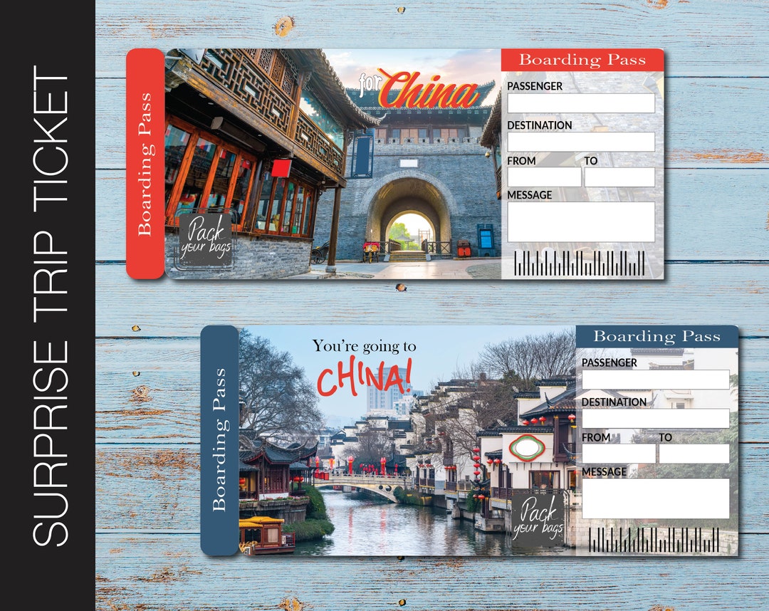 Printable CHINA Surprise Trip Gift Ticket. Boarding Pass. Trip Ticket ...