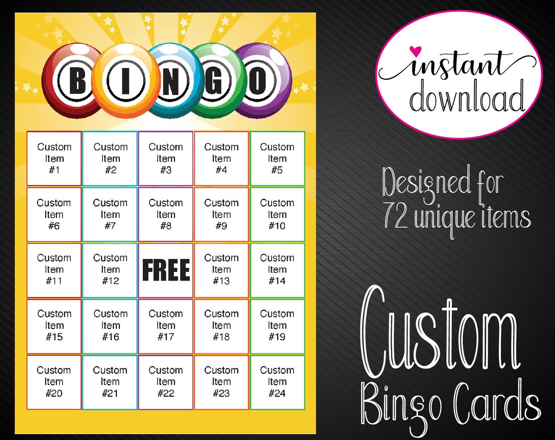 Printable CUSTOM Bingo Game. Add Your 72 Unique Items. 40 - Etsy