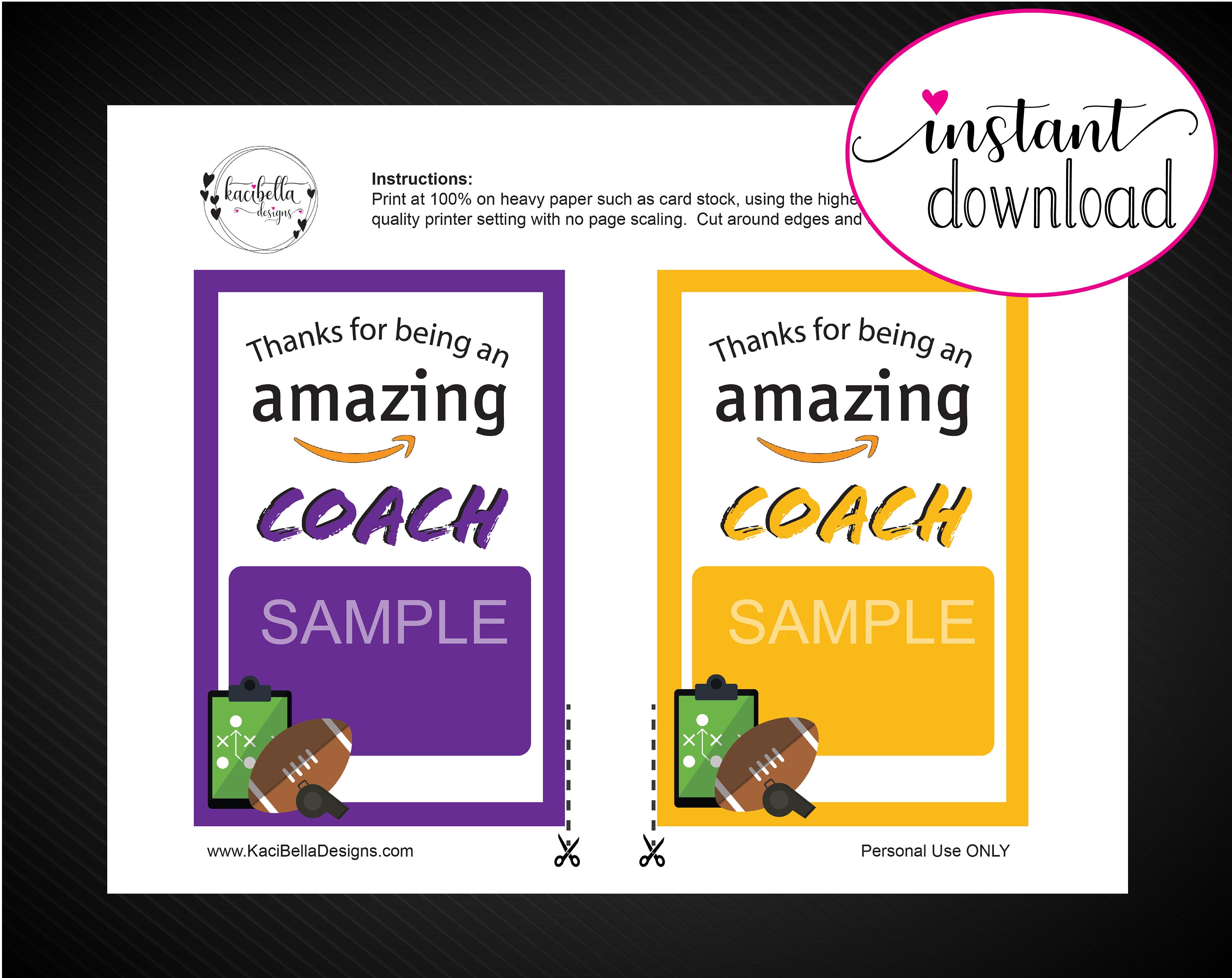 Printable FOOTBALL COACH Amazon Appreciation Gift Card Holder. - Etsy