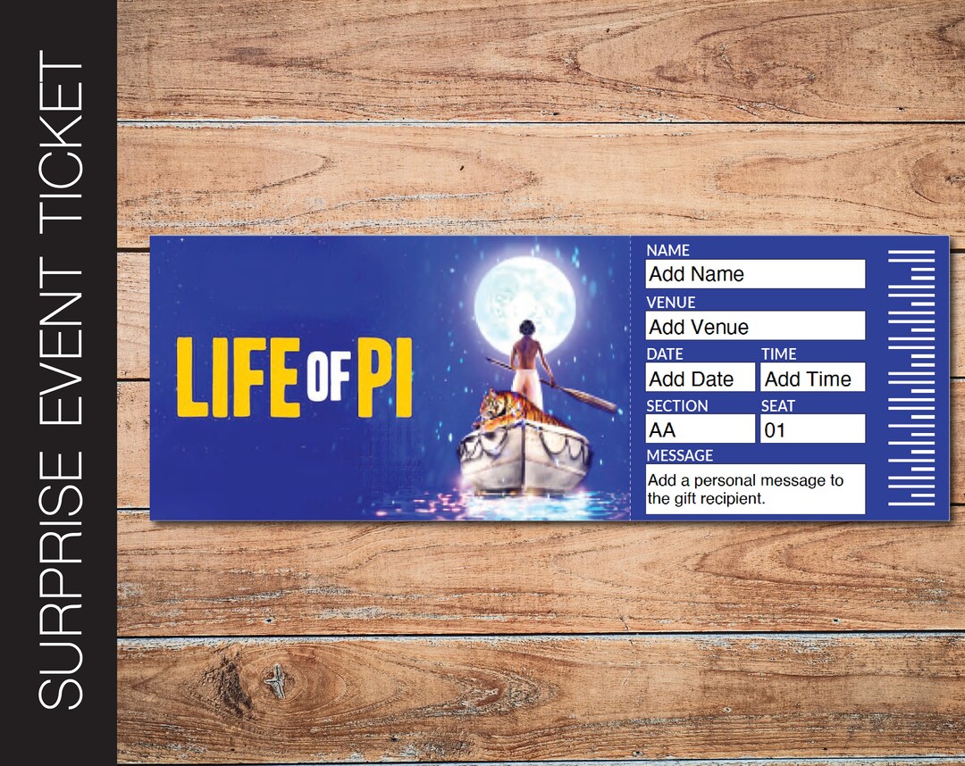 Printable LIFE as PI Broadway Surprise Ticket. Editable Musical Theatre ...