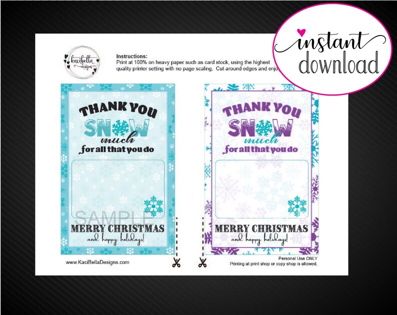 Printable CHRISTMAS Appreciation Gift Card Holder. Thank You - Etsy