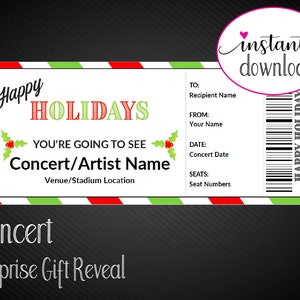 Printable HOLIDAY Surprise Concert Ticket. Editable Artist | Band ...